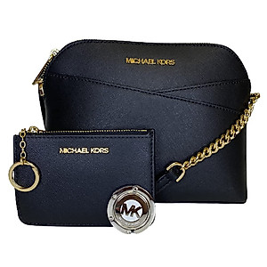 Michael Kors MICHAEL Michael Kors Jet Set Travel MD Dome XCross Crossbody bundled SM TZ Coinpouch Purse Hook (Black)