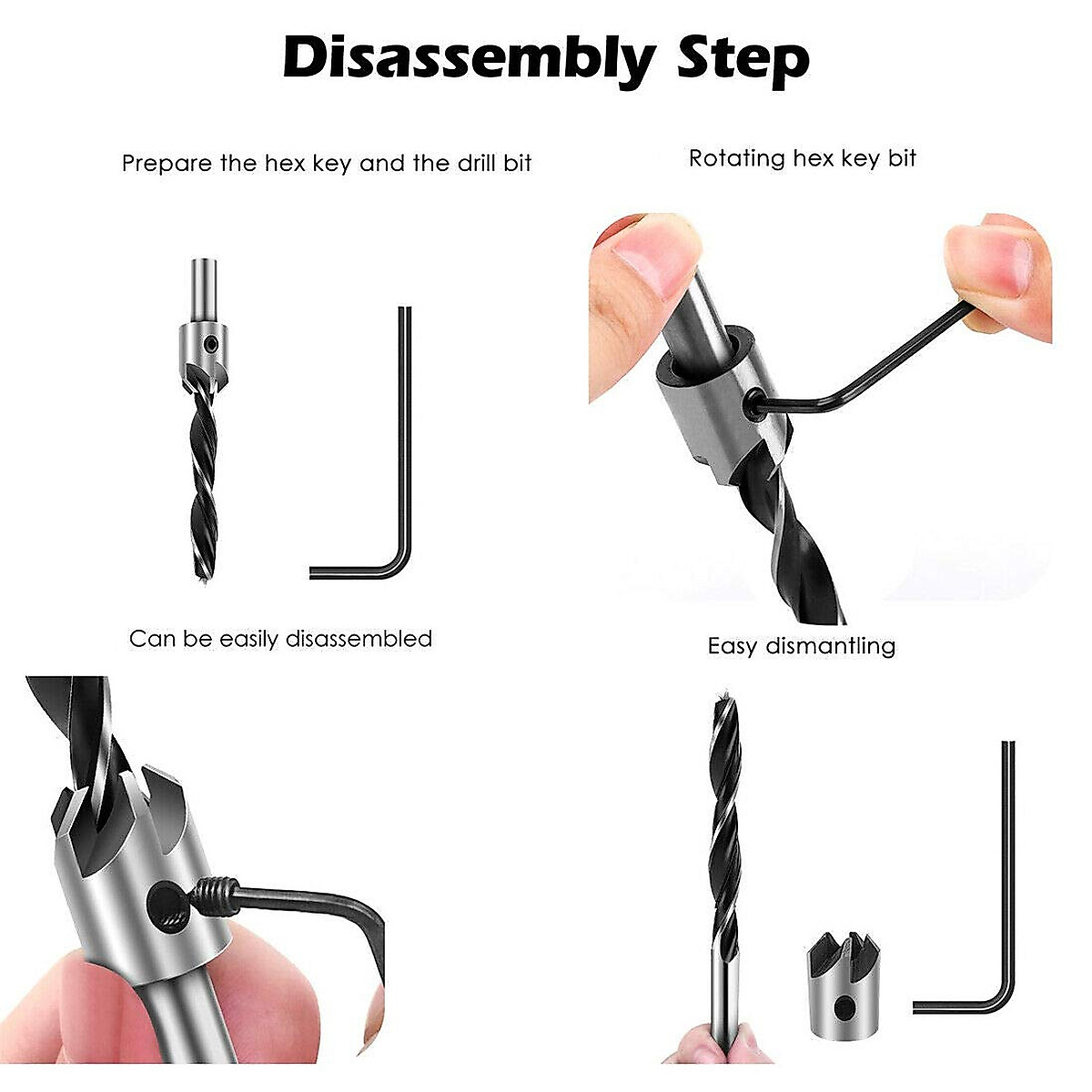 Utoolmart 4 in 1 Countersink Drill Bit Set, 3mm 4mm 5mm 6mm Quick Change Drill Bit with One Hex Key, Adjustable Carpentry Reamer Plated for Wood DIY, HSS