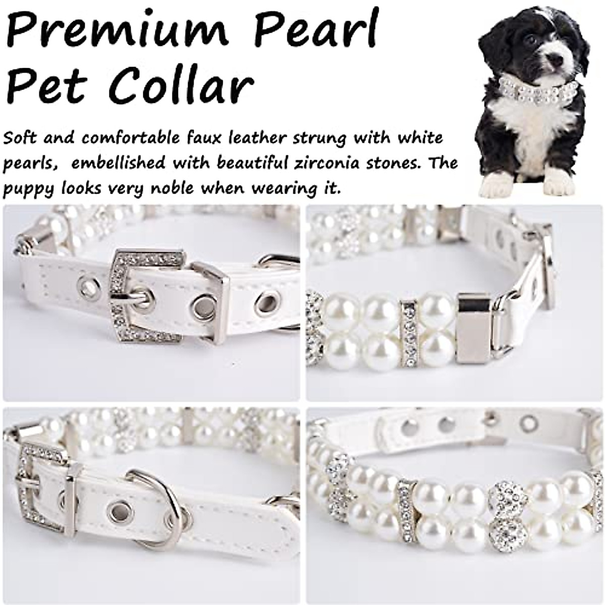 Cdycam White Peal Dog Collar, Pet Peal Necklace Dog Collar for Small Dogs Puppies Kitty, Elegant Cute Dog Collar for Girls Female Ladies on Wedding Party Park Walking Dogs (Large)