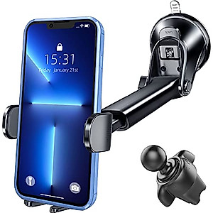 APPS2Car Phone Mount for Car, 3-in-1 Suction Cup Phone Holder for Car Dashboard Windshield Vent Universal Cell Phone Holder for Car, Compatible with iPhone, Samsung, All Cellphone, Thick Case Friendly