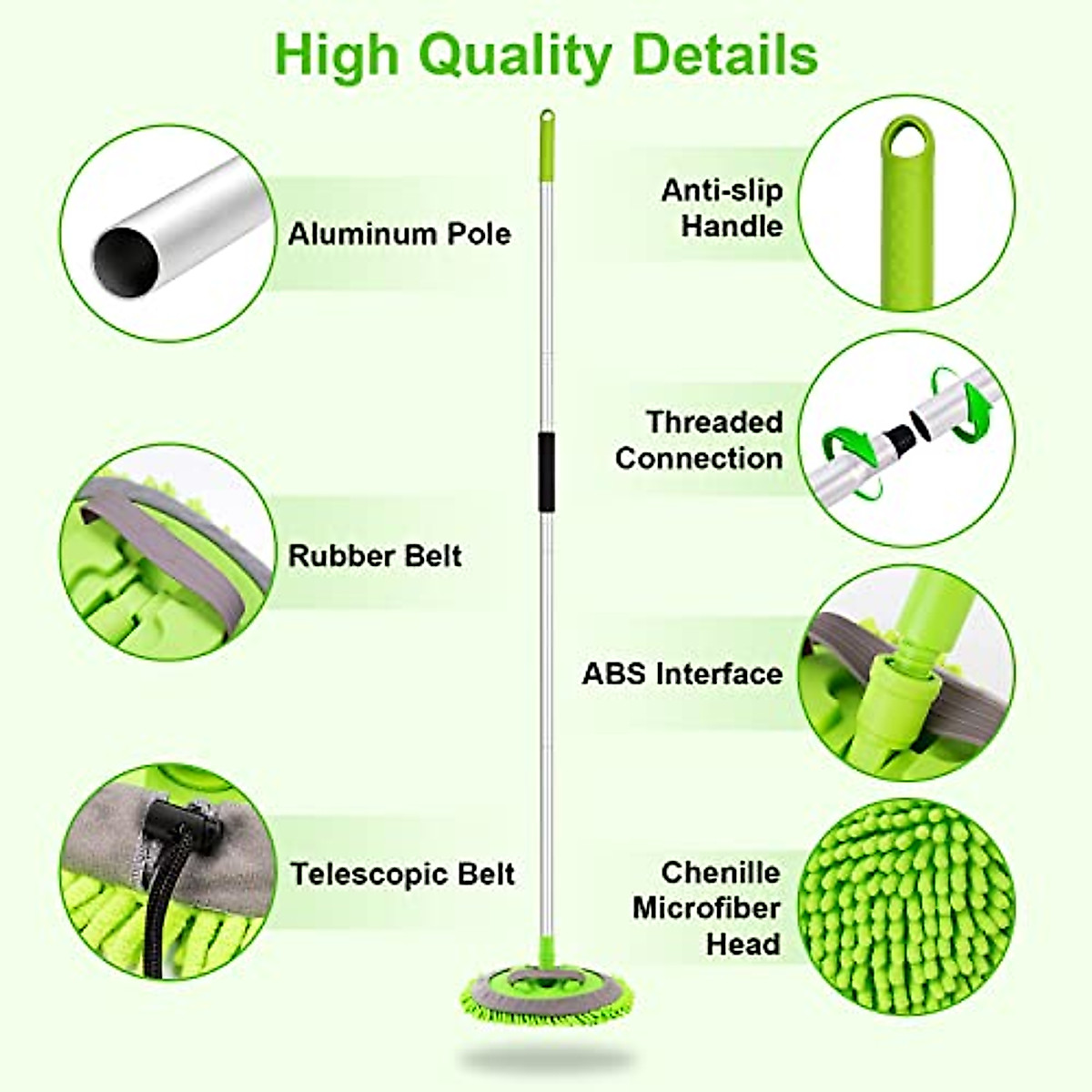 Ordenado 62&quot; Car Wash Brush Kit Mitt Mop Sponge with Long Handle Chenille Microfiber Car Cleaning Brush Kit Supplies Car Washing Mop Kit Car Care Kit of Scratch-Free Replacement Head for Car RV Truck