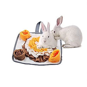 ISMARTEN Rabbit Foraging Mat, Polar Fleece Pet Snuffle Pad Bed, Interactive Feed,Treat Dispenser for Rabbits Chinchillas Ferrets Bunny Guinea Pigs (Cake)