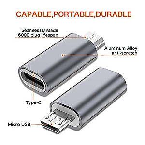 JXMOX USB C to Micro USB Adapter, (4-Pack) Type C Female to Micro USB Male Convert Connector Support Charge Data Sync Compatible with Samsung Galaxy S7 S7 Edge, Nexus 5 6 and Micro USB Devices(Grey)