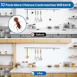 32PCS Roach Bait & Killer, Roach Repellent and Gel for Roach Nest Elimination of Indoor Infestations, Effective Solution for Small to Large Cockroaches, Easy to Use, Ideal for Hidden Areas