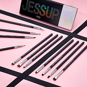 Jessup Eyeliner Brush Set, Professional Eye Liner Makeup Brushes 11pcs, Angled Flat Definer Ultra Fine Bent Pencil Point Eyeliner Brushes for Precision Liner, T324