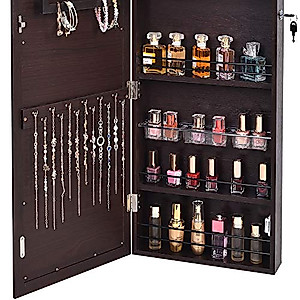 GISSAR Jewelry Mirror Armoire Wall Mount Over The Door, Mirror Jewelry Cabinet Storage Organizer Locking (Brown)