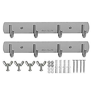 NATIKON Heavy Duty Stainless Steel Rack Hanger Hook for BBQ Grill Utensils and Grill Accessories - Easy to Install for Indoor or Outdoor Use - 2 Pcs
