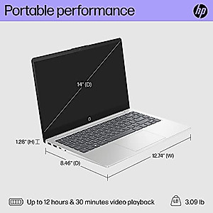 HP 14 inch Laptop, HD Display, AMD Athlon Gold 7220U, 4 GB RAM, 128 GB SSD, AMD Radeon Graphics, Windows 11 Home in S Mode, 14-em0010nr (2023),Silver