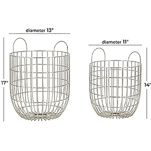 Deco 79 Metal Round Storage Basket with Handles, Set of 2 17", 14"H, Silver