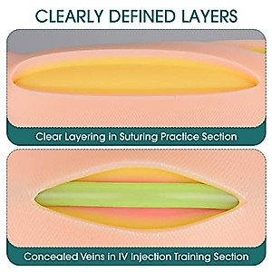 Skillssist Suture Practice Pad & Injection IV Training Pad with 14 Pre-Cut Wounds and 2 Veins, 2-in-1 Training pad for IV Injection Training & Suturing Practice for Medical Students and Doctors