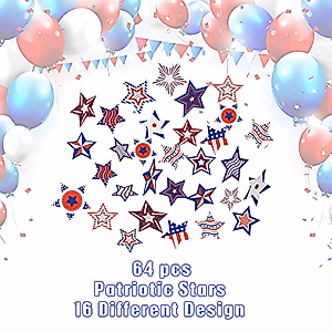 64 Pieces Patriotic Stars Paper Cutouts Patriotic Day Stars Accents with 80 Pieces Glue Point Dots for Independence Day 4th of July Memorial Day Patriotic Decoration Home Office School