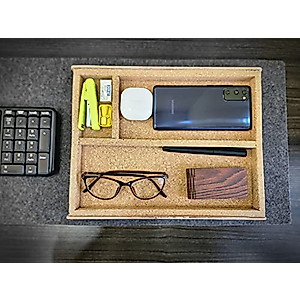 DeskVue DeskTray(12''x9"), Desk Accessories, Walnut Teak Wood, Home Office, Table Organizer, Natural Cork, Handmade Desk Storage, (Matt White with Cork Interior)