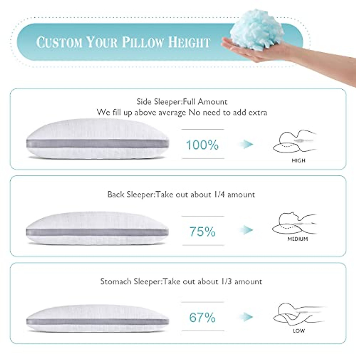Meoflaw Cooling Pillows Standard Size Set of 2,Shredded Memory Foam Bed Pillows for Sleeping,Standard Pillows for Back & Side Sleepers,Adjustable 2 Pillows Standard Size with Washable Cover