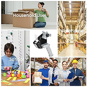 Packing Tape Dispenser Gun, Pacific Mailer 2 Inch Tape Gun Dispenser with 2 Inch Carton Packing Tape, Lightweight Industrial Side Loading Tape Dispenser - Black