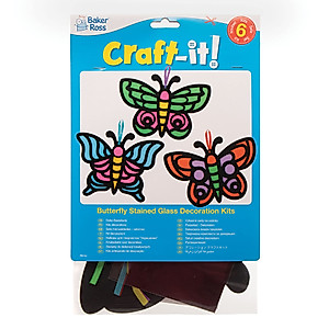 Baker Ross FE154 Butterfly Stained Glass Craft Kits - Pack of 6, Arts and Crafts for Kids to Decorate and Display, Make Your Own Decorations