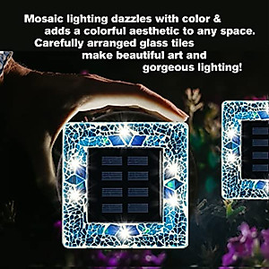 Bell+Howell Disk Lights Solar Ground Lights Mosaic Wireless Auto On/Off Solar Pathway Garden Outdoor Lighting with 6 LED Bulbs for Lawn, Patio, Garden, Yard, Pathways Waterproof, 4 Pack - Blue