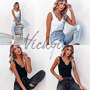 VICHYIE Summer Tank Top Women Sleeveles Ribbed Tanks Mint Green M