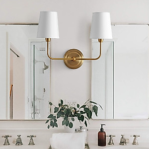 Safavieh SCN4015A Ezra Brass Gold 2-Light Wall (LED Bulbs Included) Sconce, White