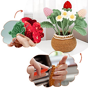 UEIEU Crochet Kit for Beginners - Flower Plants - Crochet Starter Kit，Suitable for Adults Learning Adult Beginner Crochet kit, Step by Step Video Tutorials (Strawberry Flower Potted Plants)