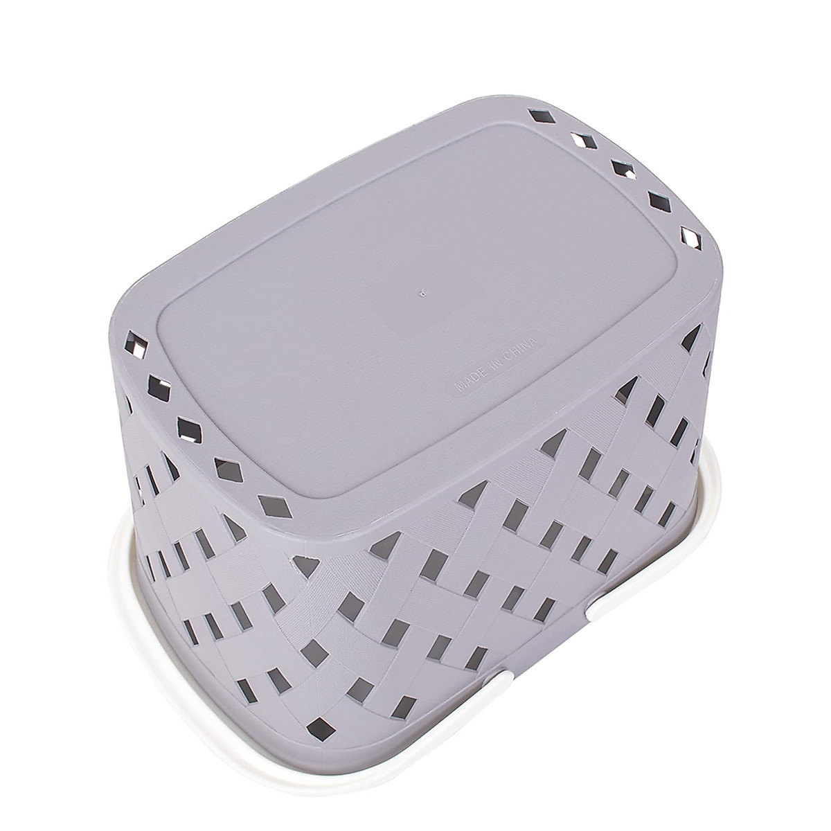 JiatuA Plastic Organizer Storage Basket with Handles, Woven Storage Bins for Bathroom, Kitchen, Closet, Bedroom (Light Gray)