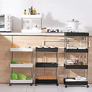 Slim Storage Cart,DLO 3 Tier Bathroom Cart Mobile Shelving Unit Organizer Slide Out Storage Rolling Utility Cart Tower Rack for Kitchen Bathroom Laundry Narrow Places,Black