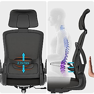 Home Office Desk Chairs, Ergonomic Office Chairs with Flip-up Armrests, Computer Desk Chairs with Lumbar Support, Office Desk Chairs with Rocking Function, Black