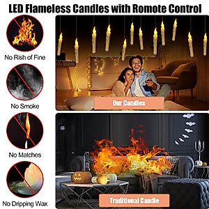 KLOA HLOA 12Pcs Floating Candles with Wand, Magic Deco Hanging Candles with String, Flickering Warm Light, Battery Operated, Decor for Halloween, Christmas, Wedding, Party