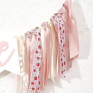 Berry Strawberry Theme High Chair Banner - Sweet First Birthday Banner, Smash Cake Photo Prop, 1st Birthday Photo Backdrop Decorations,Birthday Souvenir and Gifts for Kids, Best Strawberry Birthday