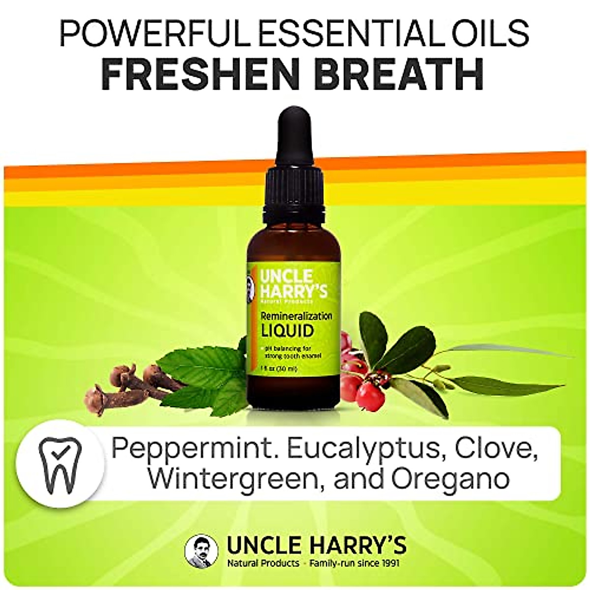 Uncle Harry's Natural & Fluoride-Free Remineralization Liquid for Tooth Enamel - Freshens Breath & Strengthens Teeth (1 oz Glass Dropper)