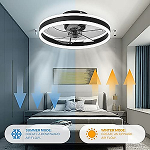 Ekjkldo Modern Ceiling Fan with Light, Low Profile Ceiling Fan with Dimmable Light and Remote,20" Flush Mount Ceiling Fan 3 Light Color 6 Speed for Bedroom Living Room Dining Room Kitchen (Black)