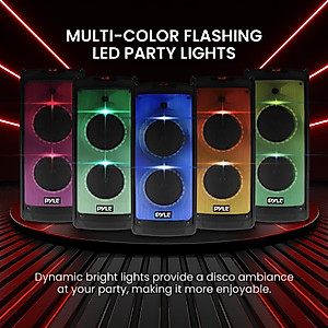 Pyle Portable Bluetooth PA Speaker System - 500W Rechargeable Indoor Outdoor Stereo w/Dual 8” Woofer & Tweeter, Audio Recording, Wireless Microphone, Flaming Light, Radio, MP3/USB/Micro SD, Remote