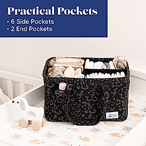 The Blissful Bump Diaper Caddy Organizer, Storage Basket, Caddy organizer with Handle, Baby Organizer for Nursery -Modern Diaper Basket for Boy, Girl, Charcoal Gray Leopard Print