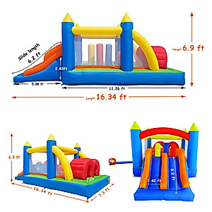 HuaKastro 16.3x7.2FT Kids Inflatable Obstacle Bounce House with Dual Racing Slides, Crawl Tunnels, Climbing, Obstacles, Jumping All in One Castle Great for Children's Outdoor Party - with Blower