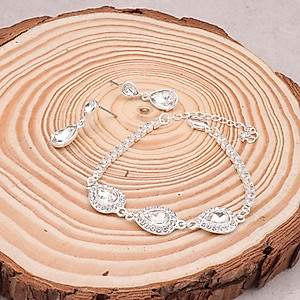 OTTFF Teardrop Jewelry Set for Bridal Bridesmaid,4 Sets Silver Plated Necklace Earrings Bracelet Set For Wedding Gift