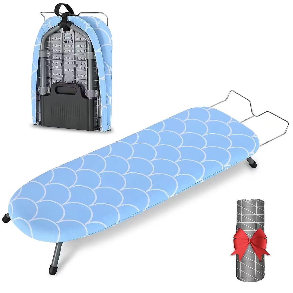 Foldable Ironing Board, Portable Iron Board with Iron Rest, Tabletop Small Ironing Board with 2 Heat Resistant Ironing Covers, Mini Ironing Board with Non-Slip Feet for Bathroom, Laundry Rooms, Dorms