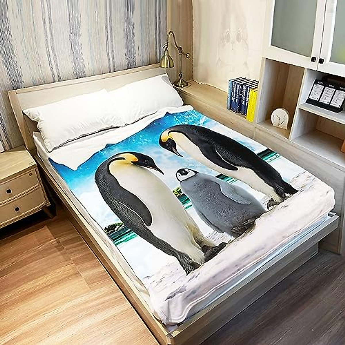 HommomH 40"x50" Blanket Soft Fluffy Flannel Fleece Throw Blue Sky Penguin