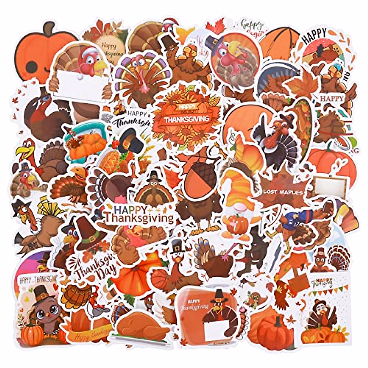 Cobee 100 Pieces Thanksgiving Sticker Decals,Aesthetic Fall Stickers Pumpkin Autumn Decals Cute Turkey Stickers Funny Vinyl Waterproof Stickers for Laptop Water Bottle Envelopes Party Favor
