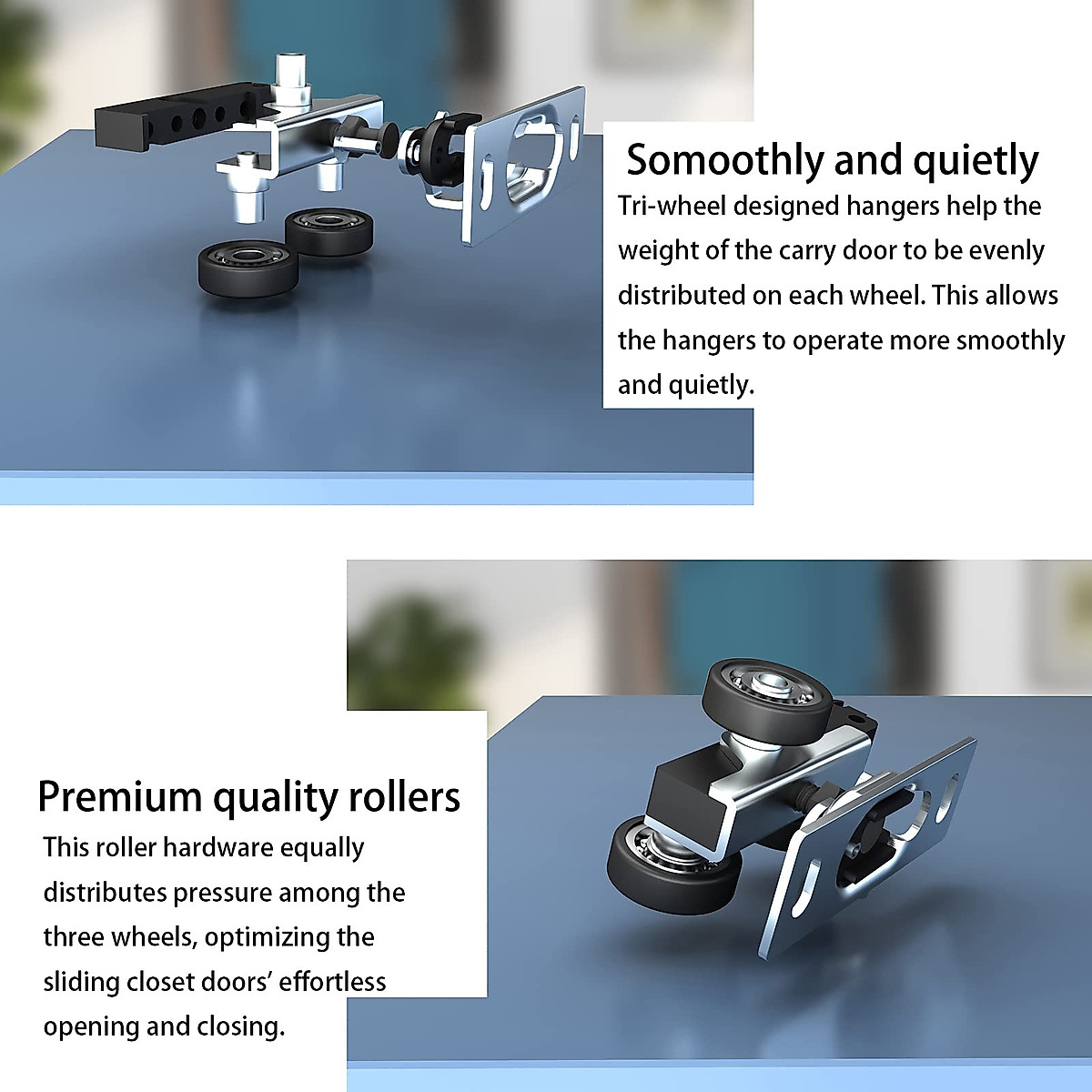 JUBEST 4FT Heavy Duty Bypass Door Hardware with Finger Pulls,Sturdy Aluminum Sliding Closet Door Track for 2 door System,Quietly and Smoothly,Fit Door Thickness 1 3/8" or 1 3/4",Easy to Install, Black