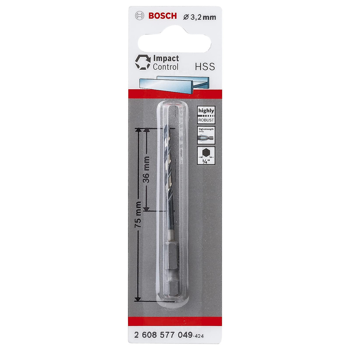 Bosch Professional Impact Control HSS Twist Drill Bit (for metal, 3.2 x 36 x 75 mm, accessories for impact drills)