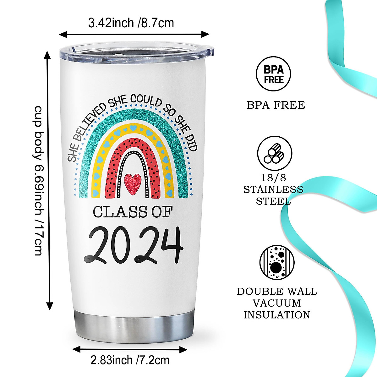 Vuxoye Graduation Gifts Tumbler, Graduation Gifts for Women 2024, Class of 2024 Gifts Coffee Mug, Graduation Gifts for Her, High School/College Graduation Gifts, Masters Degree Graduation Gifts