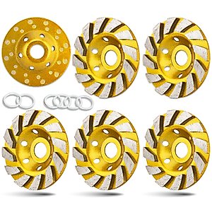 4 Inch Concrete Grinding Wheel, 6Pcs Concrete Turbo Diamond Grinding Cup Wheels for Concrete Granite Marble Masonry Stone, 12 Segs Heavy Duty Angle Grinder Wheels