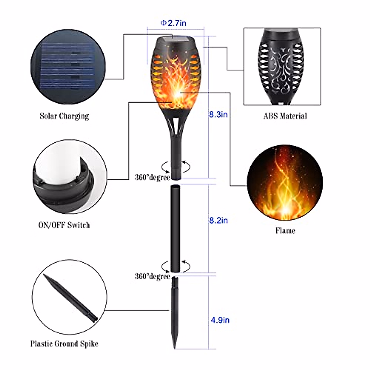 FAISHILAN 14 Pack Large Solar Flame Flickering Torch Solar Outdoor Lights LED Waterproof Solar Flame Light Torches Landscape Torch Solar Powered LED Light for Outside Pathway Yard Dusk to Dawn