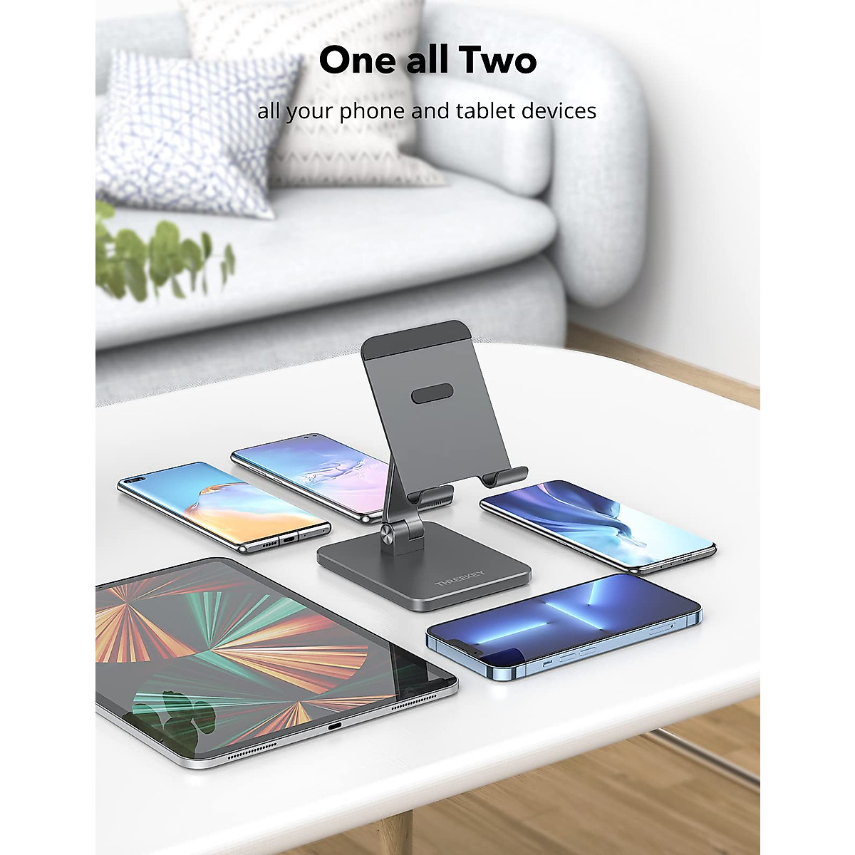 THREEKEY Tablet Stand,Cell Phone Stand, Metal Adjustable Phone Holder for Desk Compatible with iPhone iPad Mini/Air/Pro and All 4.7-11.9 Inch Tablet and Phone