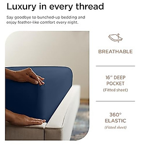 Threadmill Luxury 800 Thread Count King 100% Cotton Sheets - Folkstone Blue Sateen Weave Bed-Sheets, Better Than Egyptian Cotton, 4 Pc Solid Soft Bed Set, Fits 16" Deep Pocket