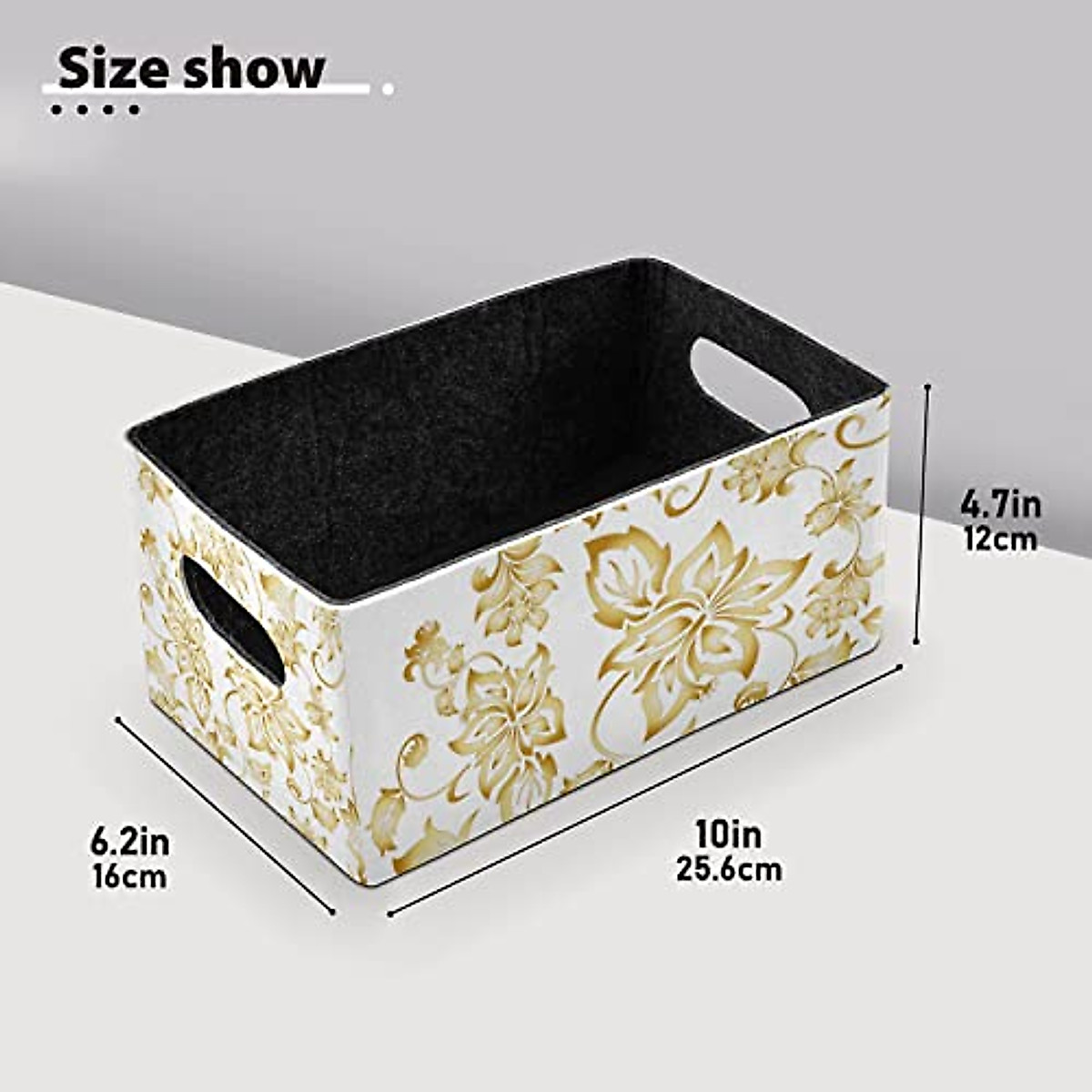 Kcldeci Gold Flowery Pattern Floral Foldable Storage Bin Basket Set [2-Pack] Fabric Collapsible Organizer Storage Cube Box For Home Office Closet