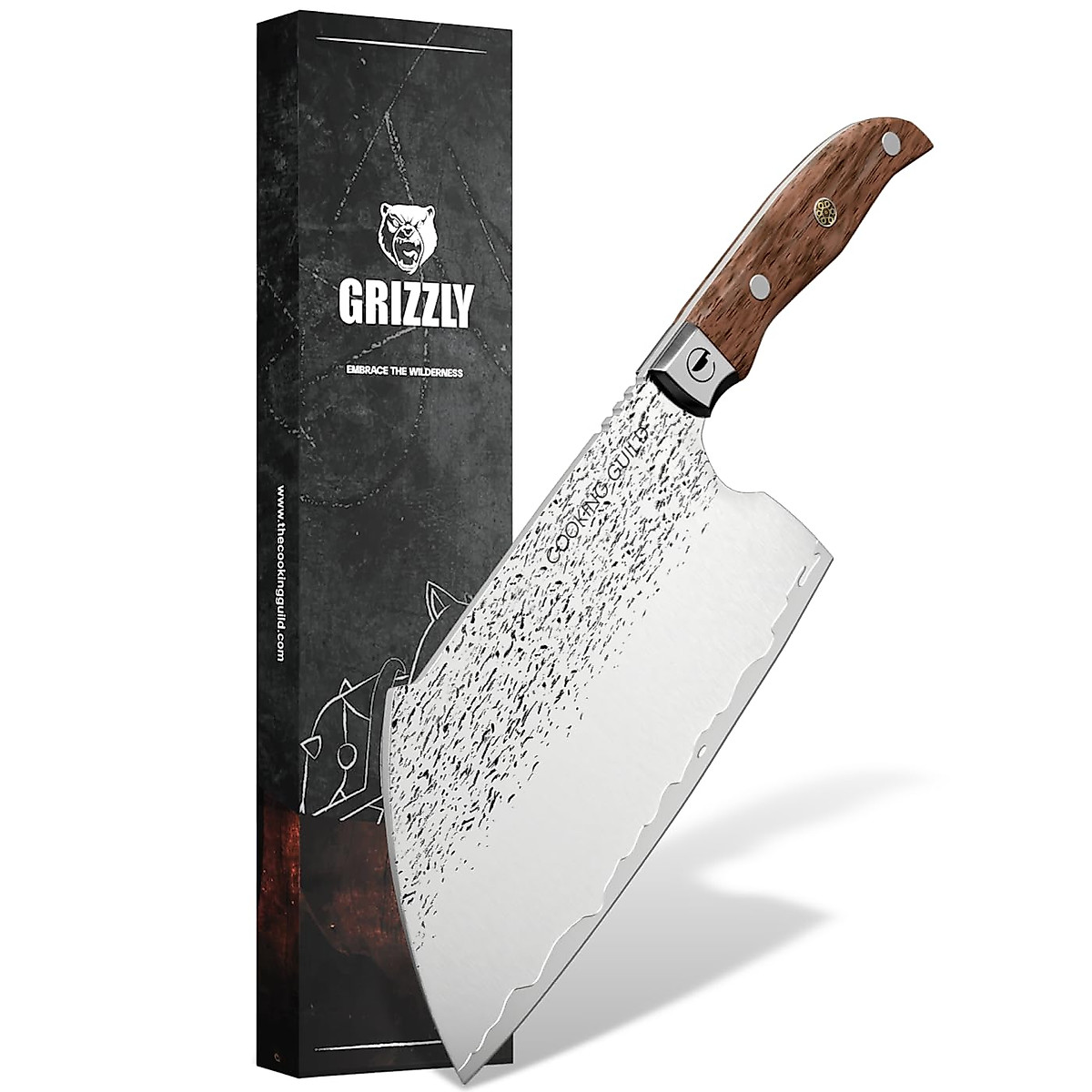 The Cooking Guild Serbian Cleaver Knife - 7.8 Inches - Grizzly Series - Japanese High Carbon Stainless Steel Butcher Knife - Rosewood Handle Meat Cleaver Knife