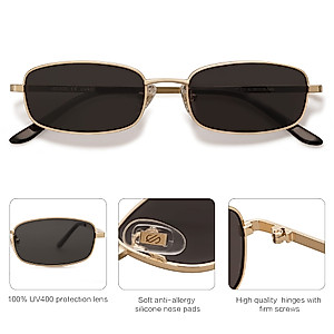 SOJOS Small Y2k Narrow Rectangle Sunglasses Womens Mens Retro 80s 90s UV400 Sunnies SJ1187, Gold/Grey