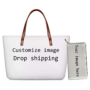 WELLFLYHOM Customize Personalized Tote Bag for Women, Large Handbag Storage Organizer Shoulder Bag Top Handle Bag with Wallet Set, Cutsom Ladies Wallets with Checkbook Holder Pu Leather