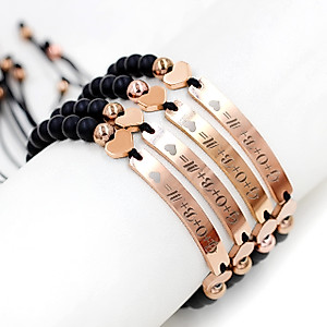Handmade Black Matte Onyx Beads Personalized Name Bracelets for Women with Rose Gold Plated Stainless Steel Custom Name Plate Y1451