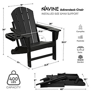 NAVINE Adirondack Chair Set of 4, HDPE Folding Adirondack Chair with Multifunctional Cup Holder, Weather Resistant Fire Pit Chair for porches, patios, poolsides, Decks.